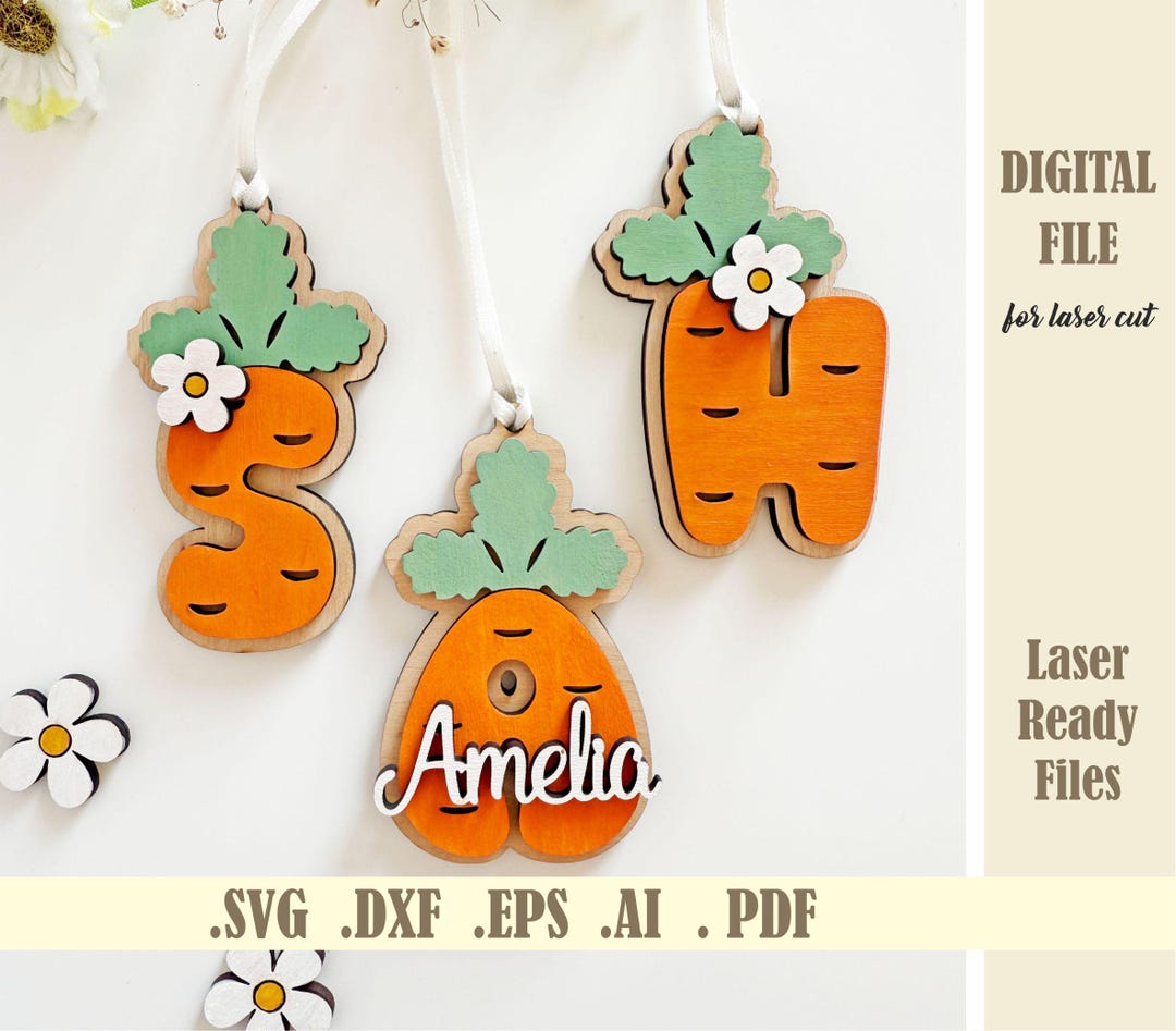Carrot Easter Basket Tag SVG, Laser Cut File Carrot Custom Name Tag ...