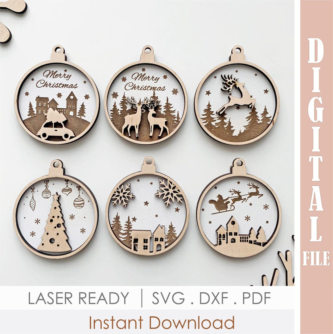 Christmas Balls SVG Bundle, Snow Globe Ornament Laser Cut File, Winter ...