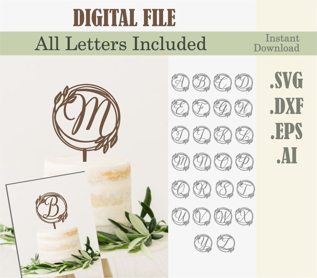 Monogram Wedding Cake Topper SVG, Initials Cake Topper Laser Cut Files, All Letters Cake Topper ...