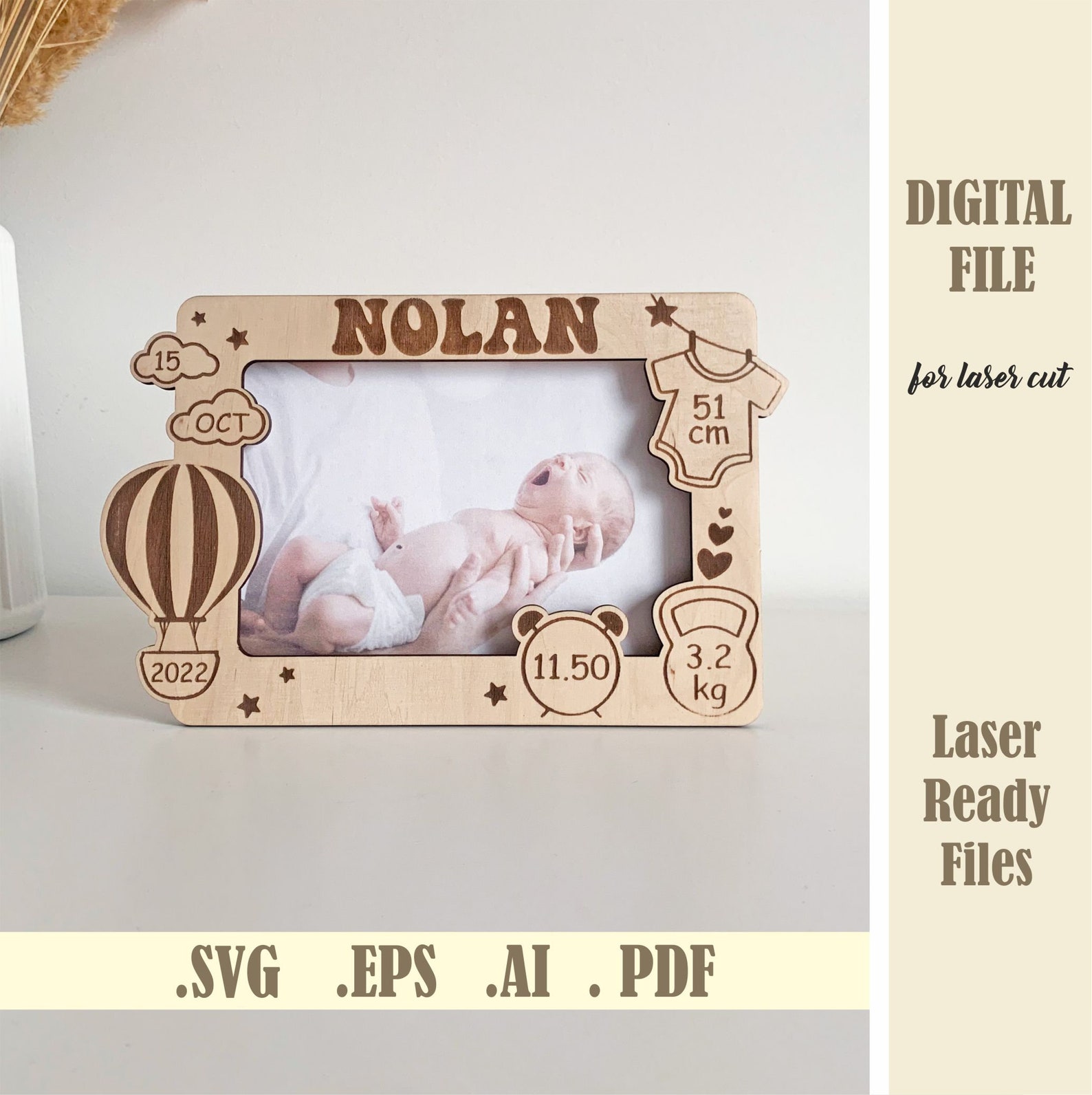 Baby Birth Photo Frame SVG, Baby Picture Frame Laser Cut Files, Child ...