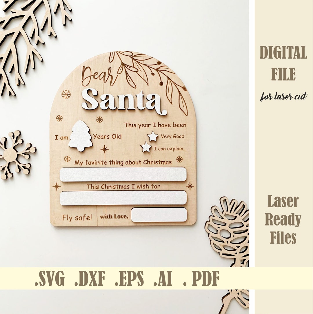 Letter to Santa Sign SVG, Dear Santa Board Laser Cut File, Dry Erase ...