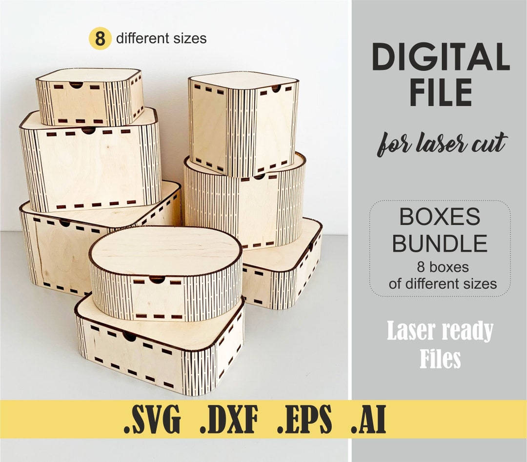 Boxes Bundle 8 Different Sizes Flexible Vector Files SVG, DXF, DWG, Ai ...