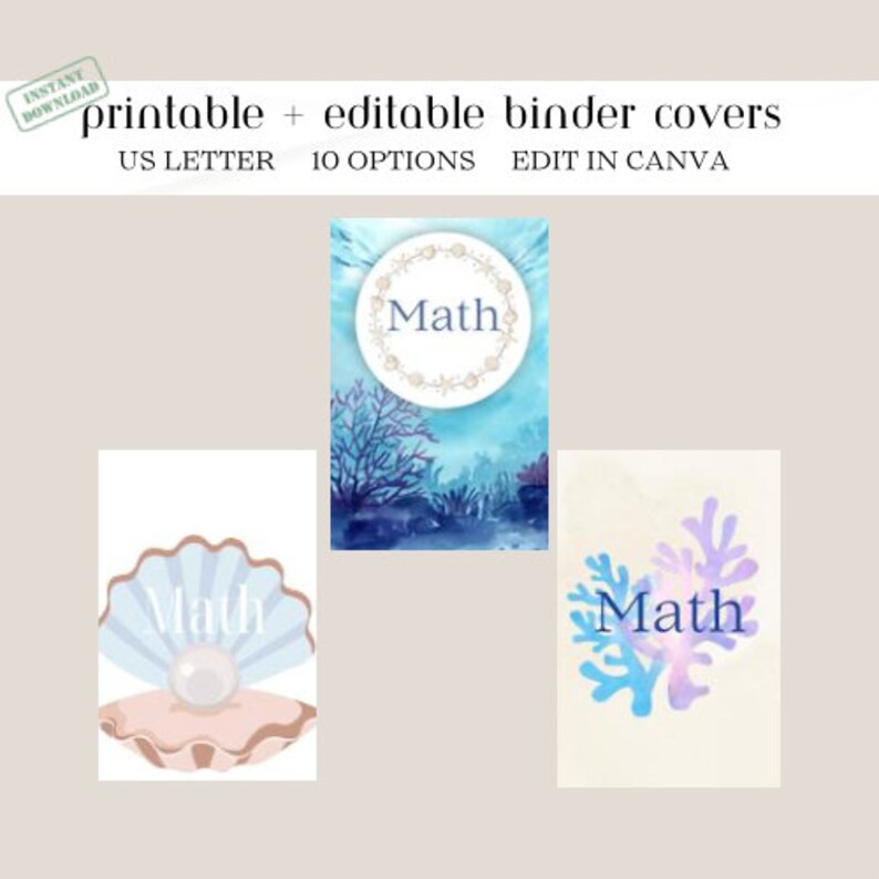 Printable Editable Binder Covers L Ocean Animals | Set of 10 | Water ...