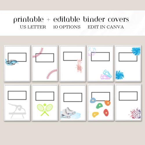 Girl Sports Printable Editable Binder Covers L Set of 10 | Ballet ...