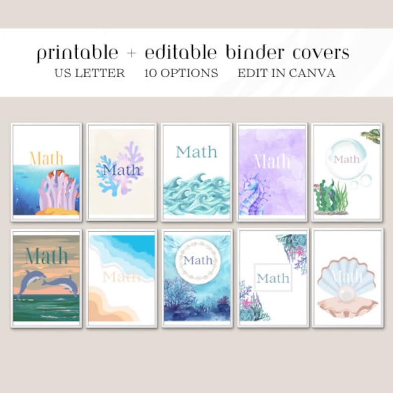 Printable Editable Binder Covers L Ocean Animals Set of 10 Water ...