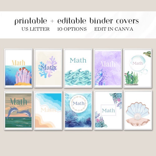 Printable Editable Binder Covers L Ocean Animals | Set of 10 | Water ...
