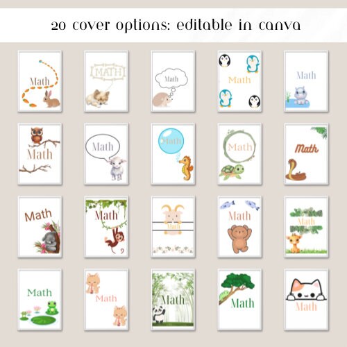 Printable Editable Binder Covers L Cute Animals | Set of 20 | Water and ...