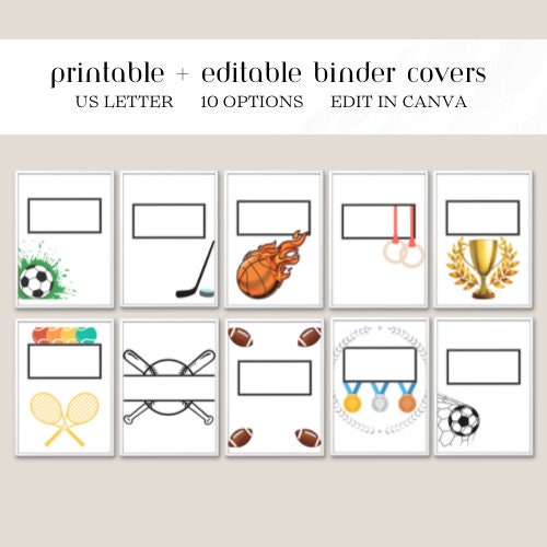 Sports Printable Editable Binder Covers L Set of 10 | Football ...