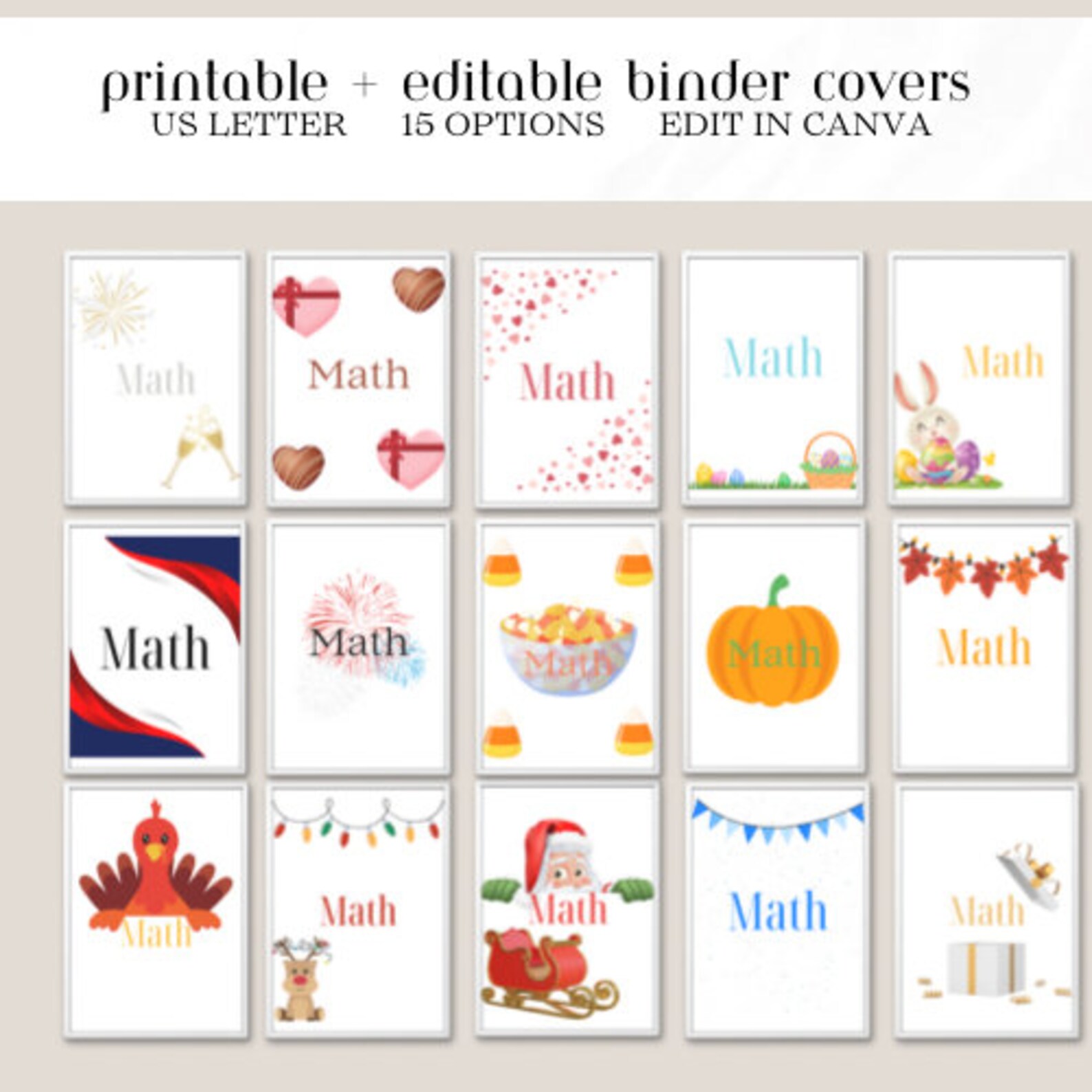 Holiday Printable Editable Binder Covers L Set of 15 | Festive ...