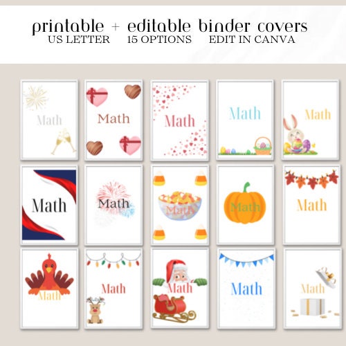 Holiday Printable Editable Binder Covers L Set of 15 | Festive ...