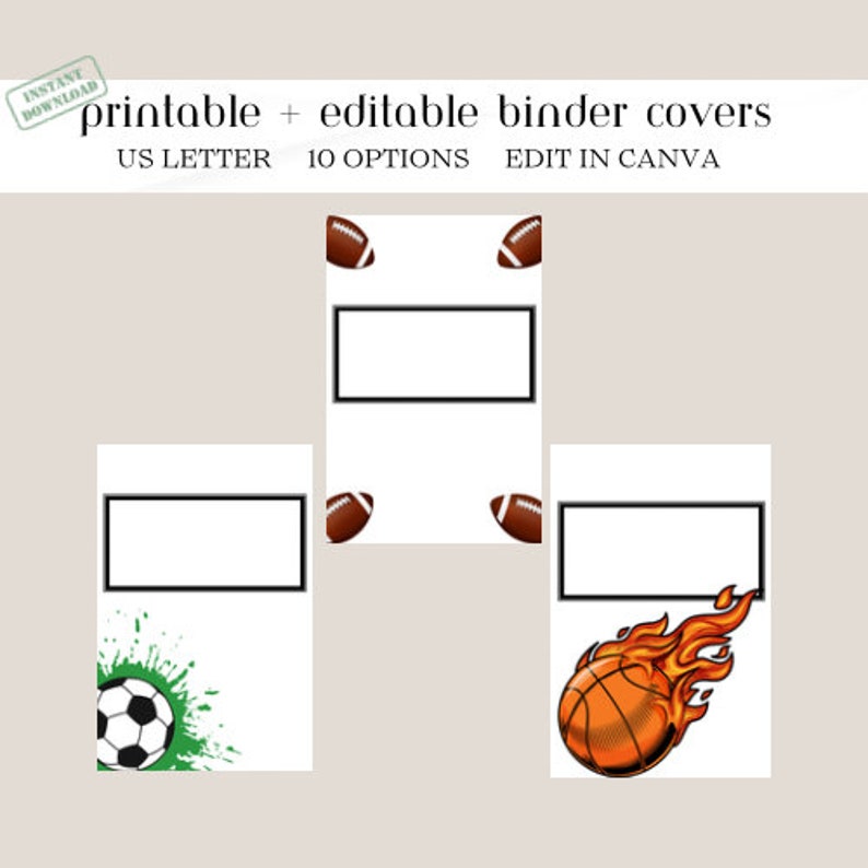 Sports Printable Editable Binder Covers L Set of 10 | Football ...
