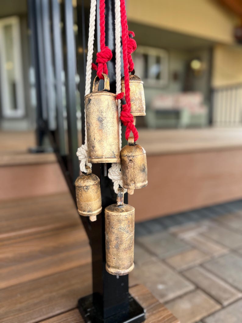 Rustic Temple Bell Garland: Recycled Metal Bells, Red & White Rope - Etsy