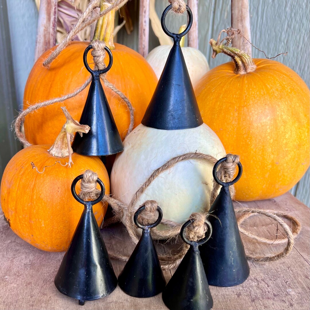 6 Black Harvest Bells With Jute, Celebration Bells, Farmhouse Bells ...