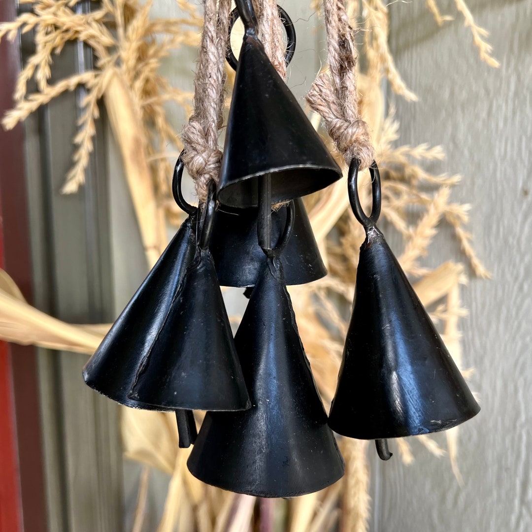 6 Black Harvest Bells With Jute, Celebration Bells, Farmhouse Bells ...
