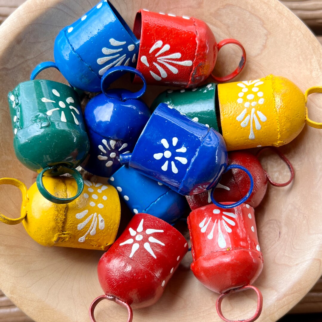 1 Dozen Colorful Round Top Bells, Hand Painted, Crafting Bells, Bells ...
