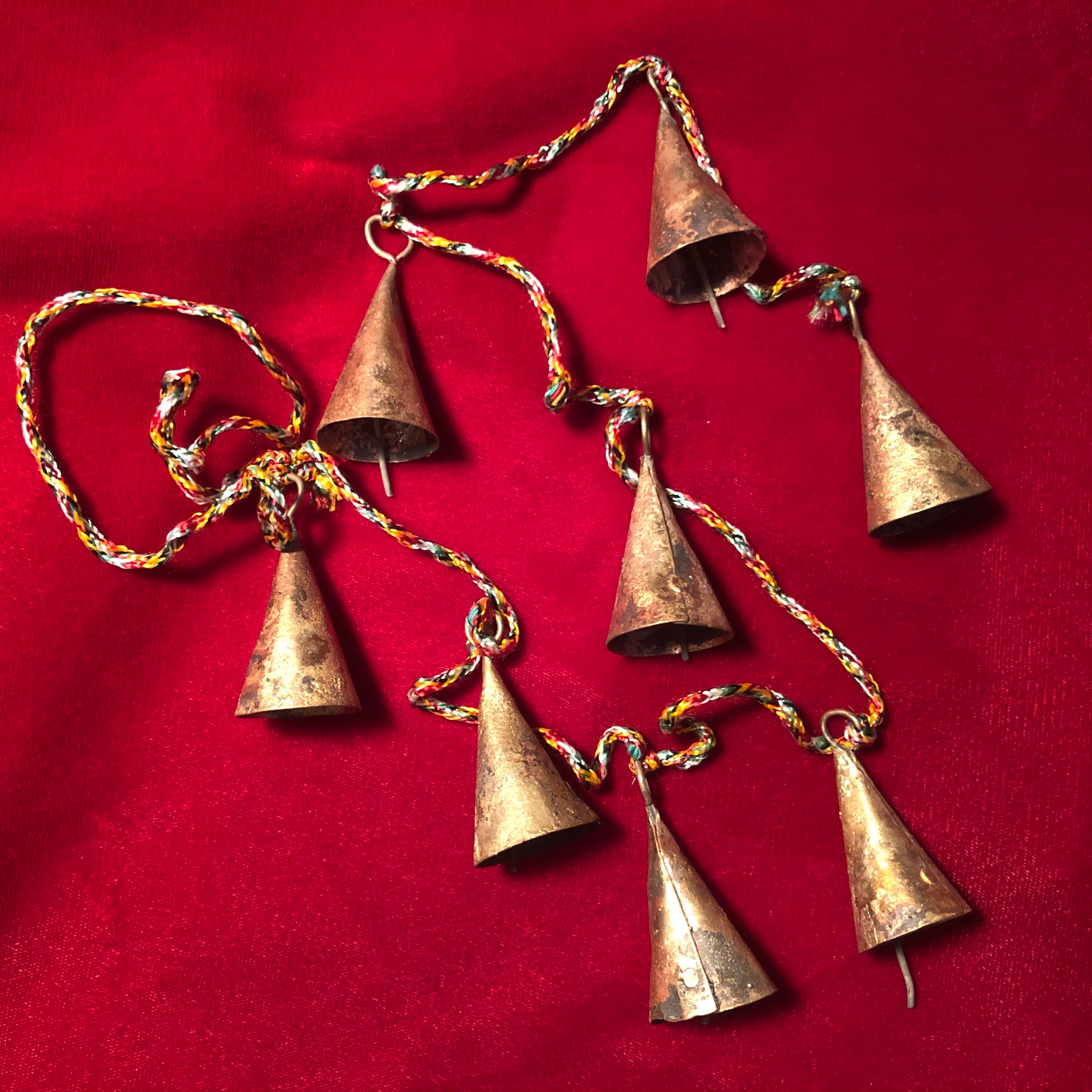 String of 8 Cone Shaped Bells on a Cord - Etsy