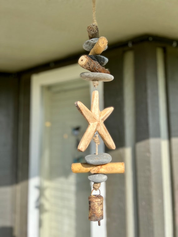 Beach Chime/stones Wood Stars and Bells Happy - Etsy