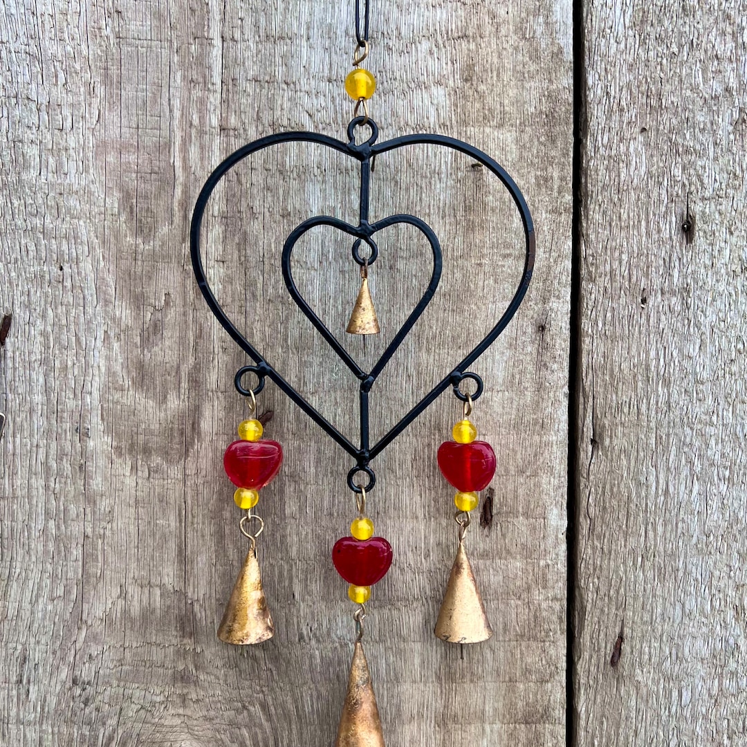 Two Hearts Joined Together Chime W/bells & Glass Beads - Etsy