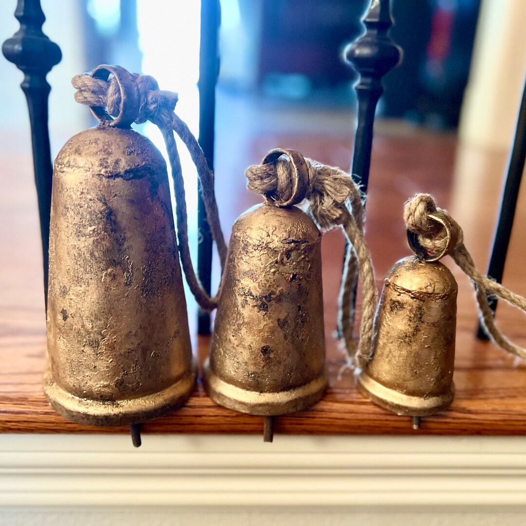 Set of 3 Rustic Metal Heritage Bells With Metal Strikers, Wreath Making ...