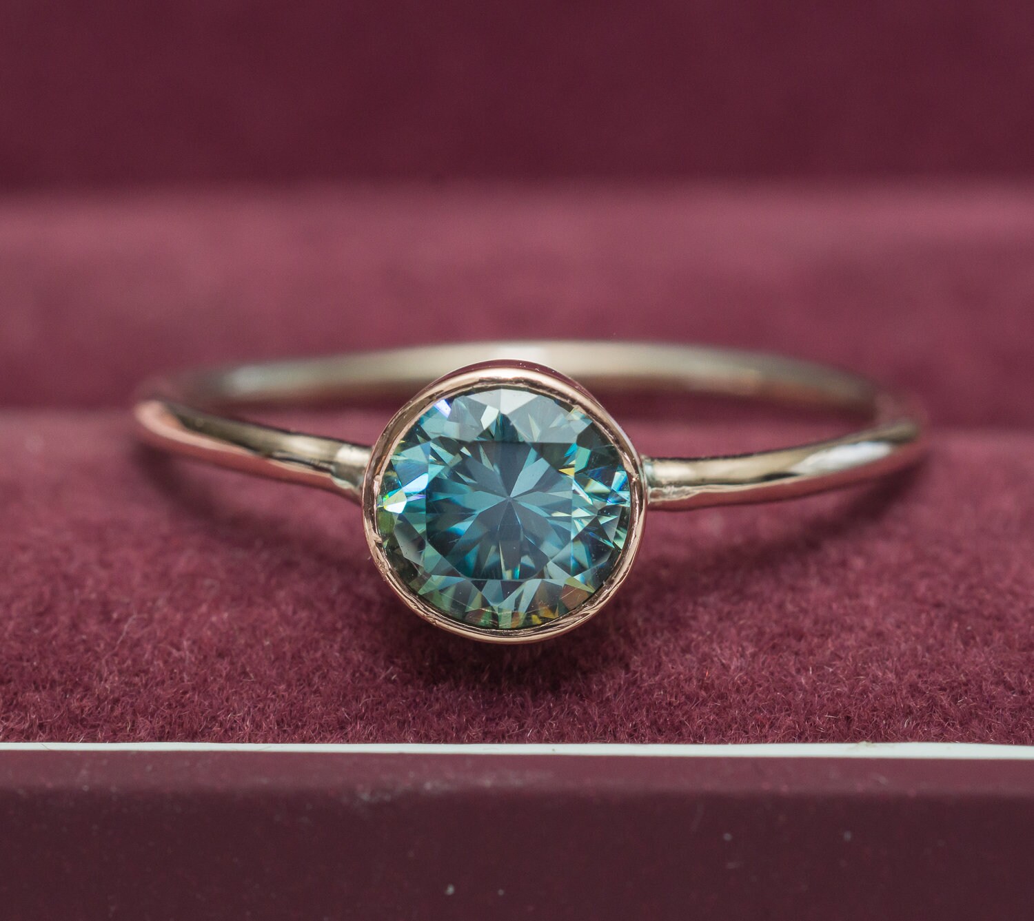 Blue Moissanite Ring in 14k Rose Gold - Etsy