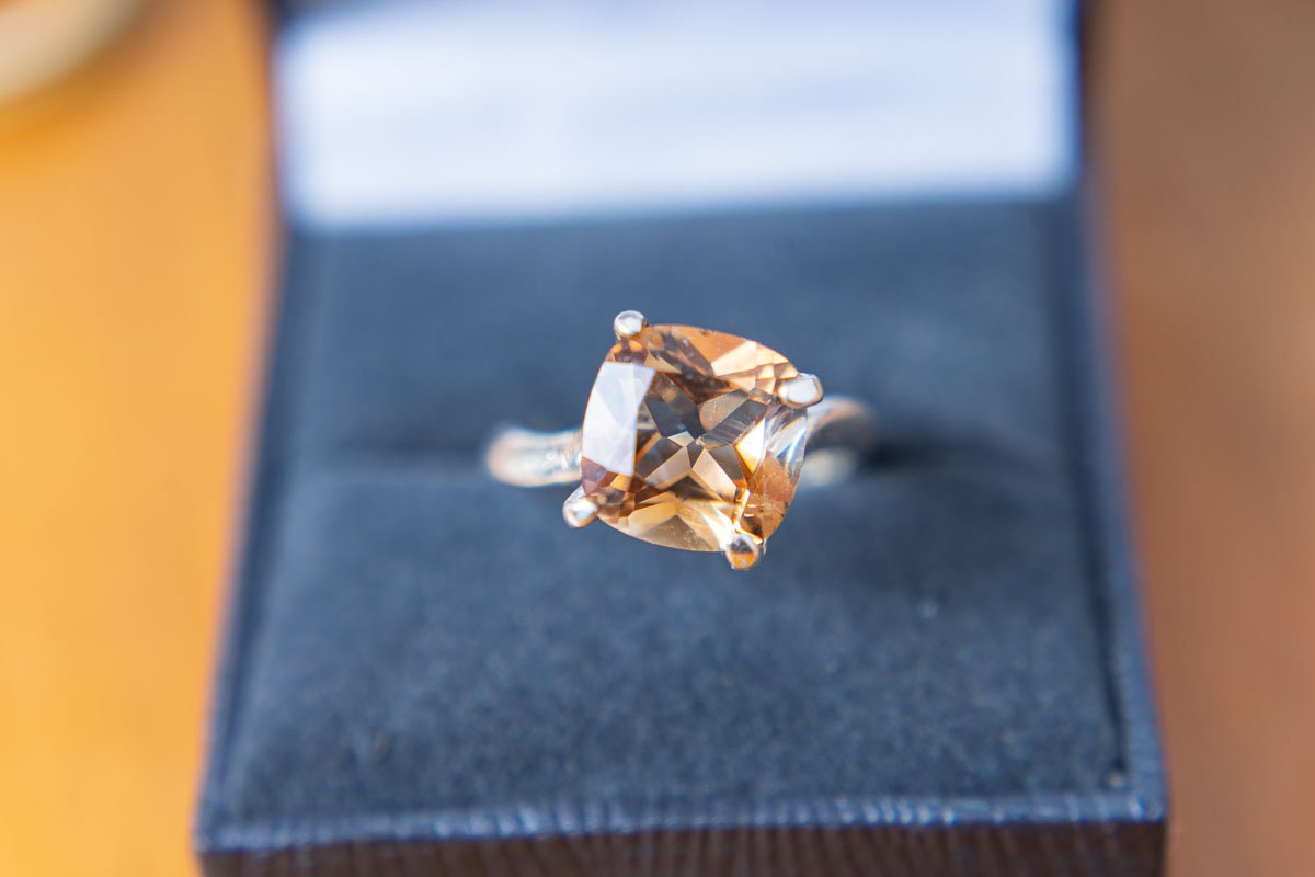 Cushion Cut Imperial Topaz Ring, 5ct Imperial Topaz, Champagne Topaz ...
