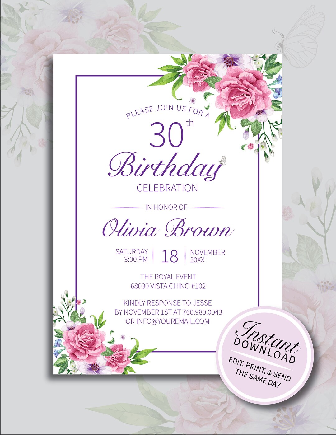 Birthday Invitation Instant Download PDF Invitation Ediatble PDF All ...