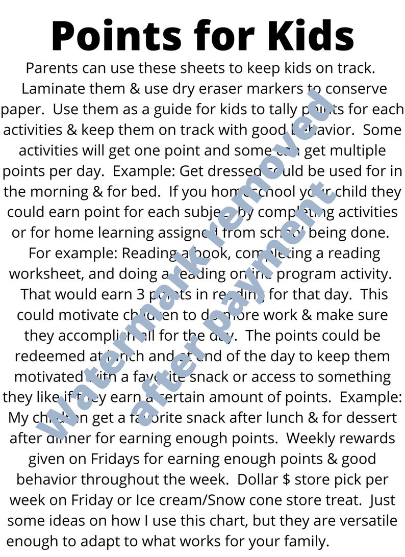 Kids Goal Behavior Points, Homeschool Schedule Points, Help Kids Stay ...
