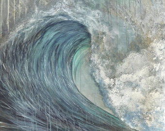 Ocean Wave Painting, Blue Abstract on Canvas, Original Wall Art ...