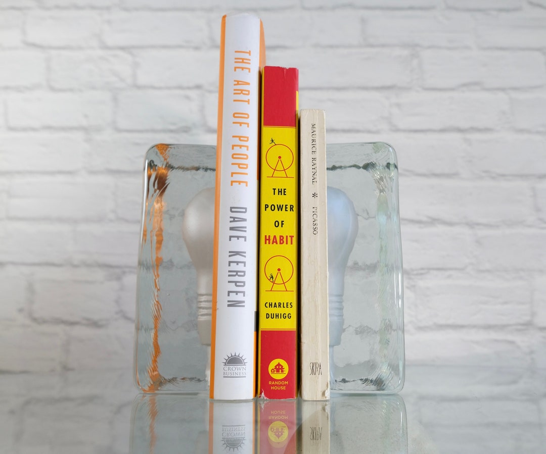 Mid Century Light Bulb Bookends Heavy Glass Bookends Art - Etsy