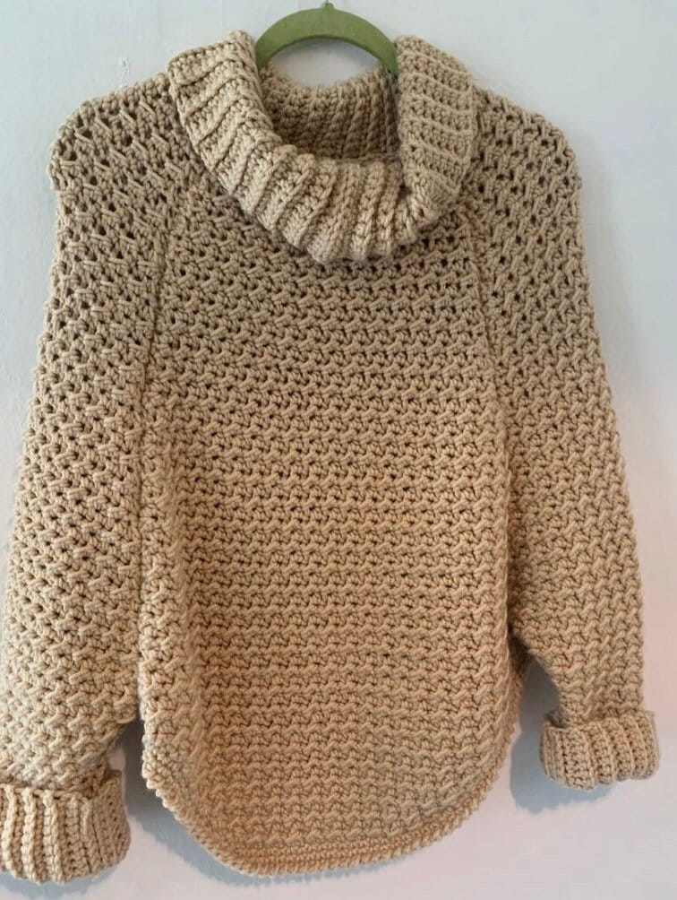 Beige Handmade Crochet Sweater Textured Stitch Comfortable Oversize - Etsy