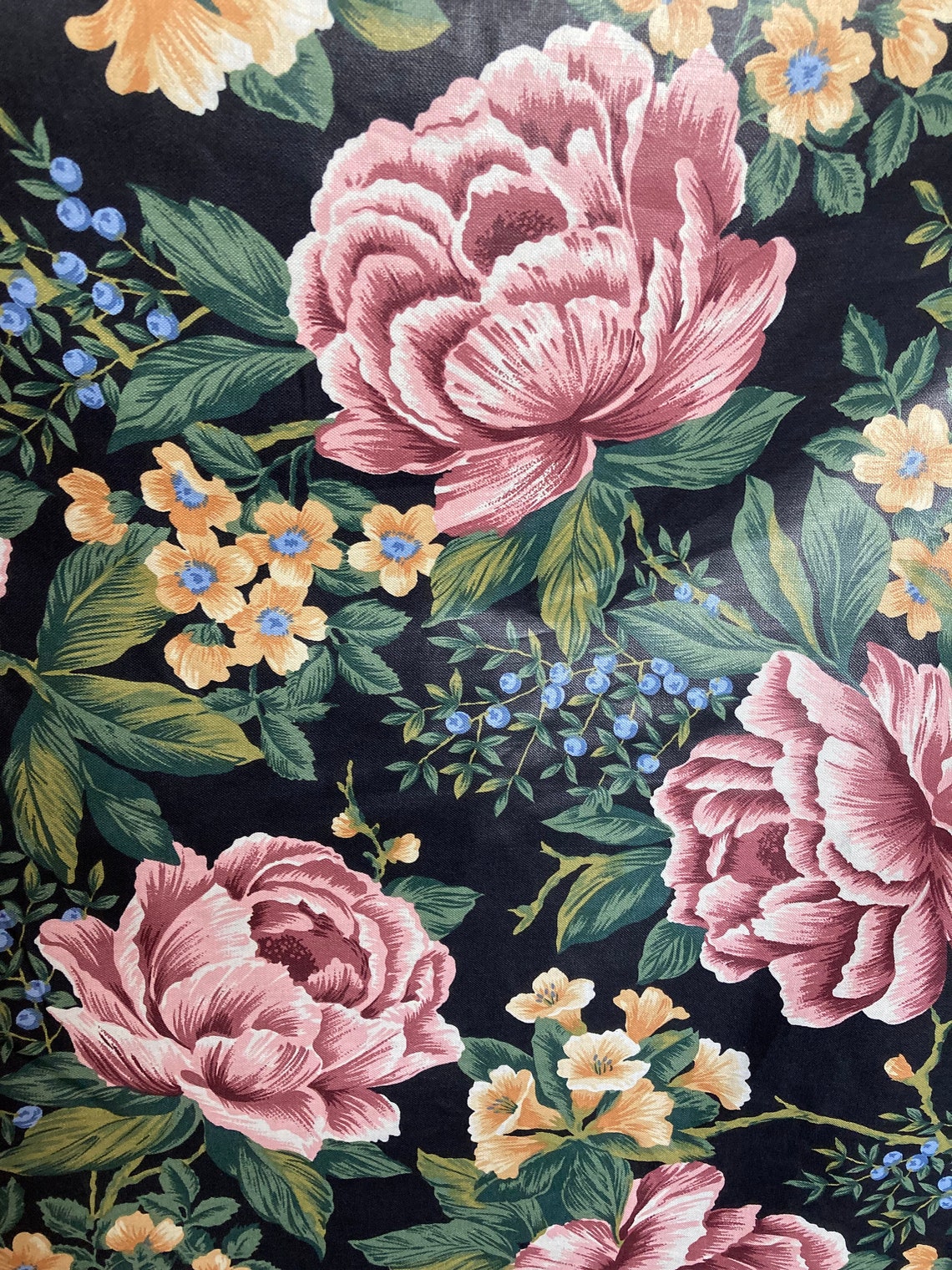 Cotton Chintz Floral W/ Black Background | Etsy