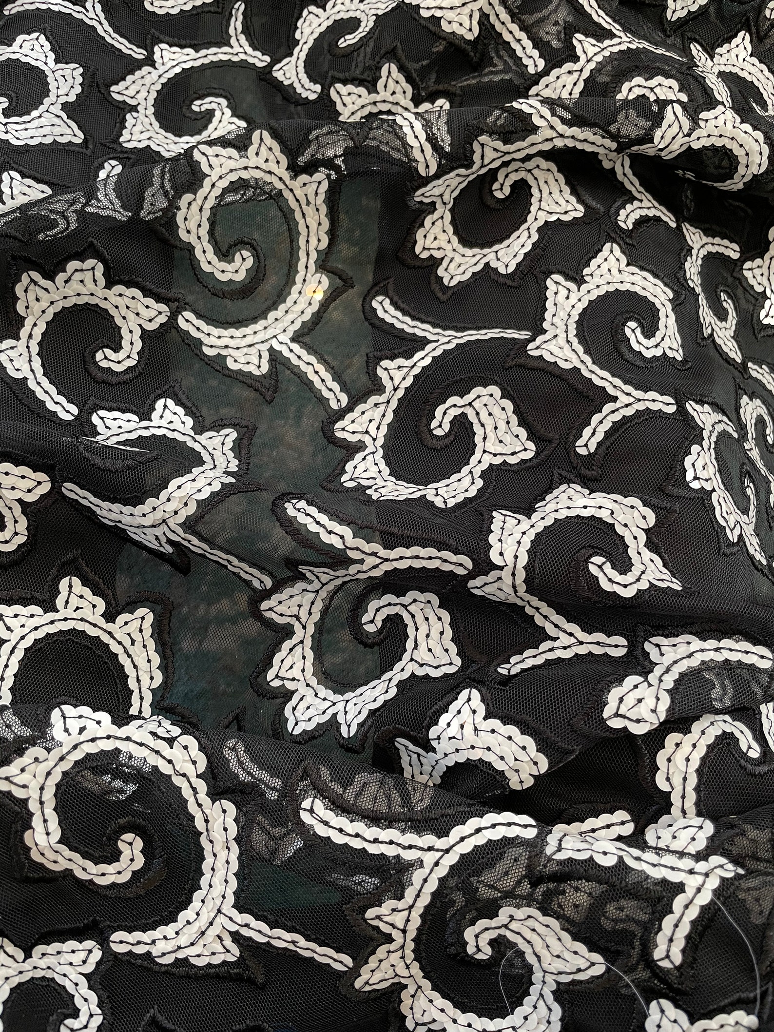 Black Sheer Lace With White Sequined Pattern, Sold by the YARD - Etsy