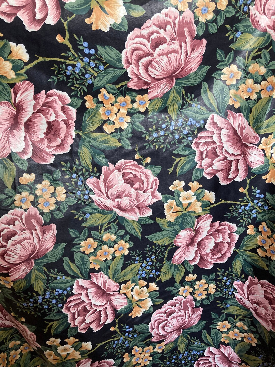Cotton Chintz, Floral W/ Black Background - Etsy
