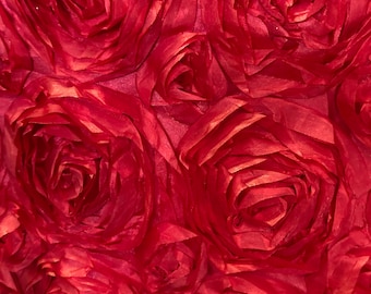 3D Rosette Fabric,red Rosette on Mesh Fabric, 3D Rose Fabric, Rose Red ...