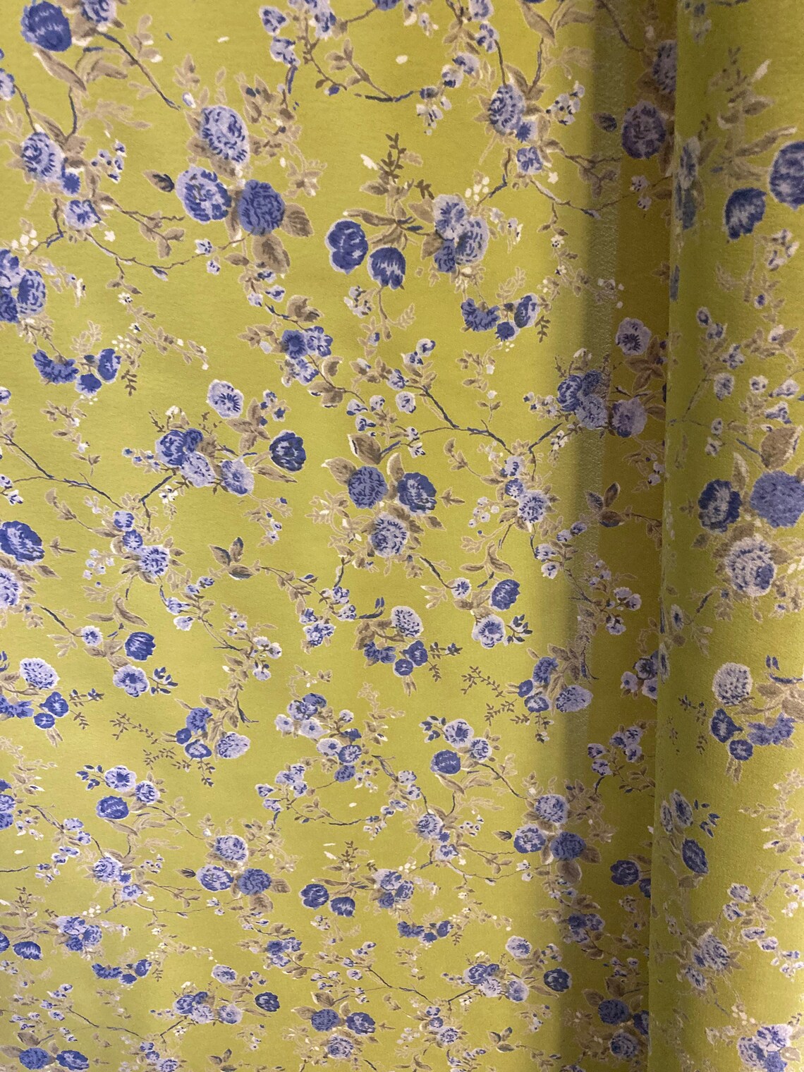 Lovely Rayon Fabric Green W/blue Flowers. - Etsy
