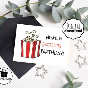 Printable Happy Birthday Popcorn Card Instant Download 7x5 Inch Cards ...