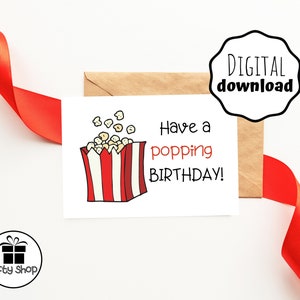 Printable Happy Birthday Popcorn Card Instant Download 7x5 Inch Cards ...