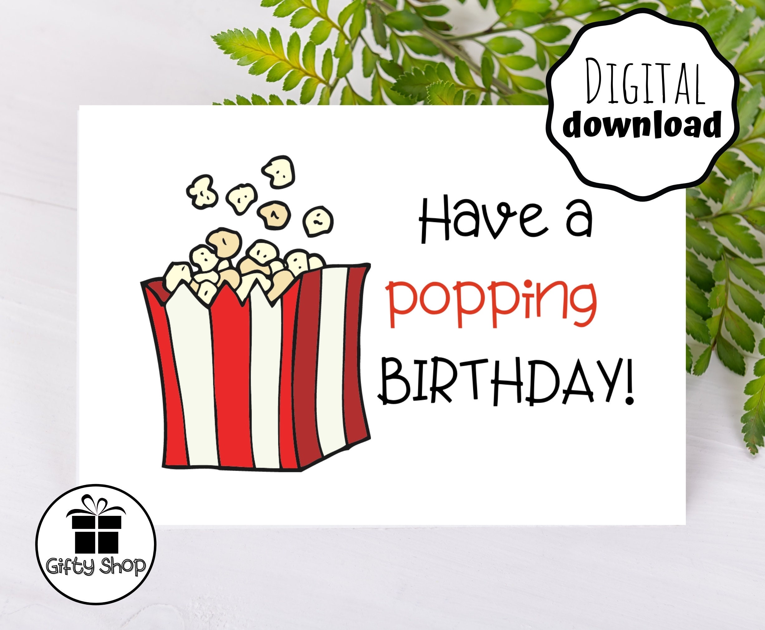 Printable Happy Birthday Popcorn Card Instant Download 7x5 Inch Cards ...