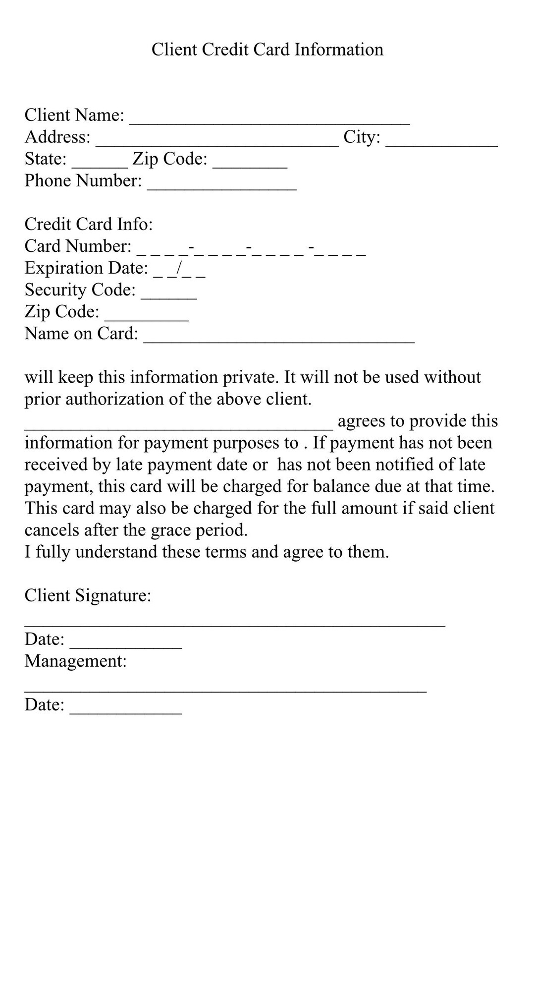 Client Credit Card Information Form - Etsy