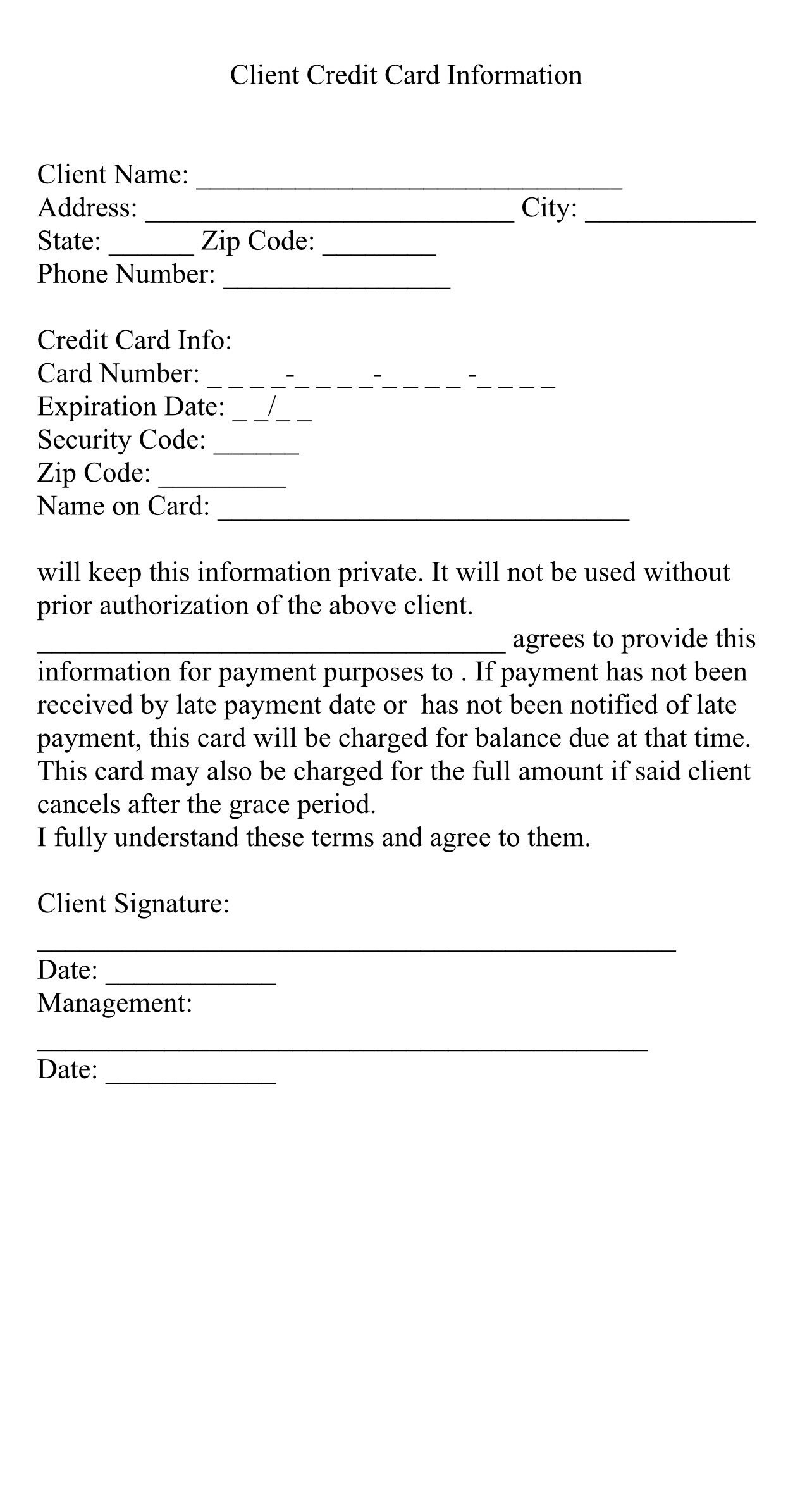 Client Credit Card Information Form - Etsy