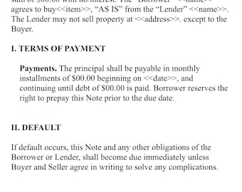 Promissory Note - Etsy