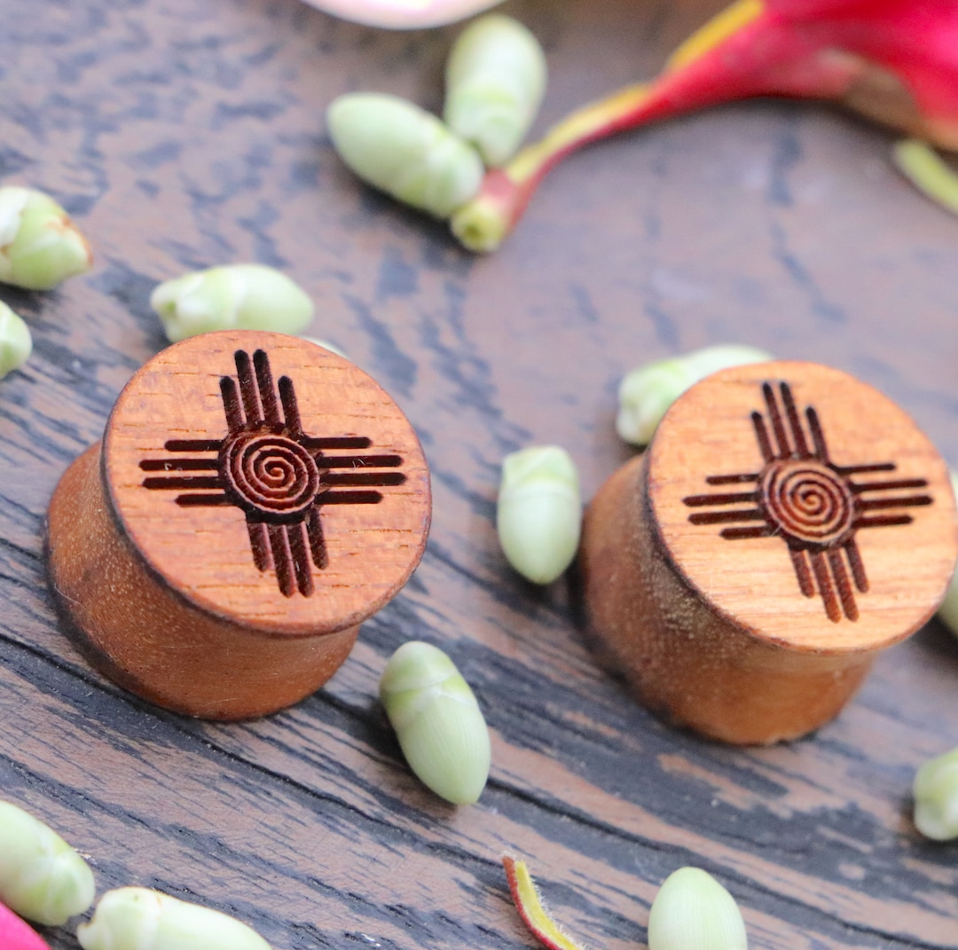 Zia Wood Plugs: Teak Gauges, Sacred Geometry, Double Flare (pair) - Etsy