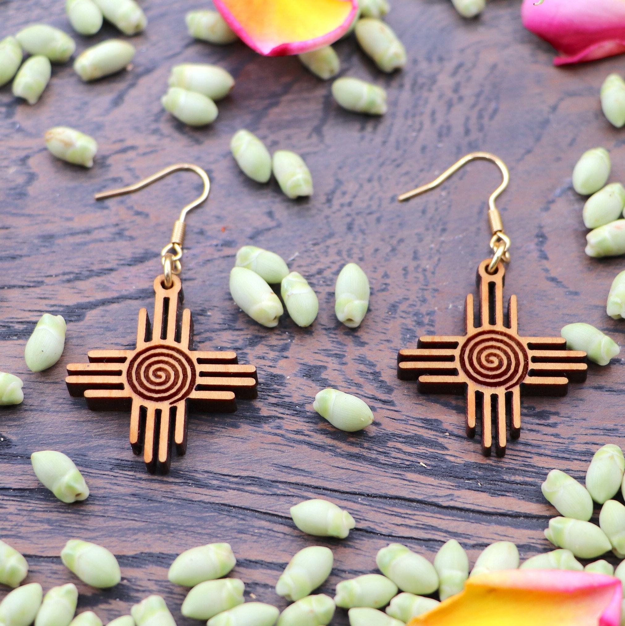 Laser Cut Zia Earrings: Teak Wood Native American Jewelry - Etsy