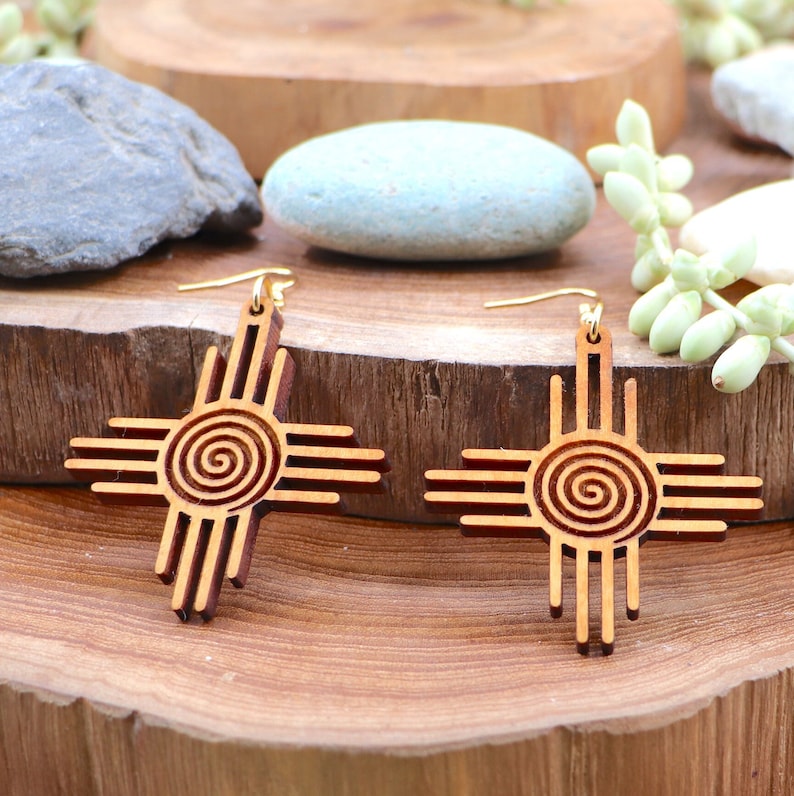 Laser Cut Zia Earrings: Teak Wood Native American Jewelry - Etsy