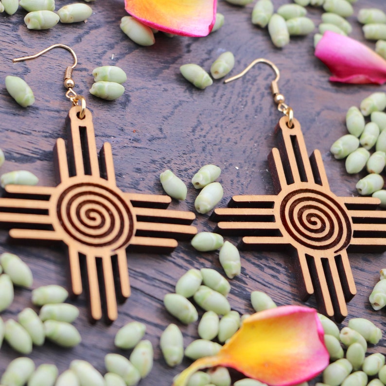 Laser Cut Zia Earrings: Teak Wood Native American Jewelry - Etsy