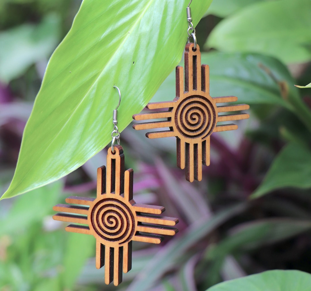 Laser Cut Zia Earrings: Teak Wood Native American Jewelry - Etsy