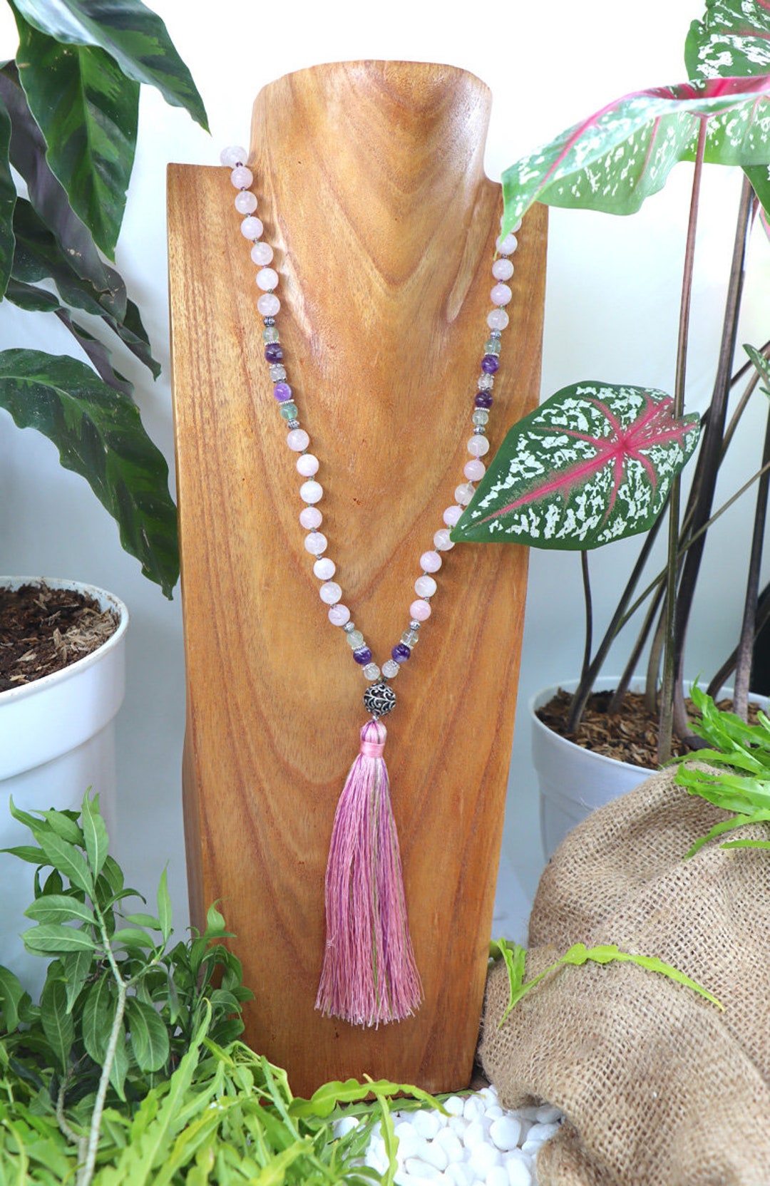 OPENING CLEANSING Heart Charka AAA Rose Quartz Fluorite & Amethyst 108 ...