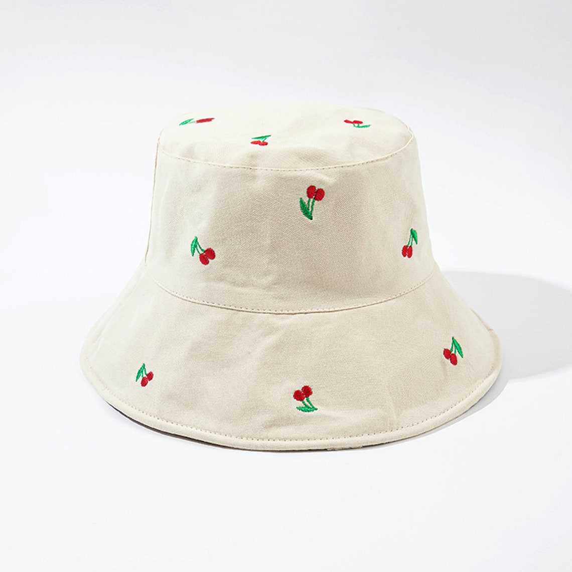 Cherry Embroidered Bucket Hat Wide Brim Bucket Hats Cotton Etsy