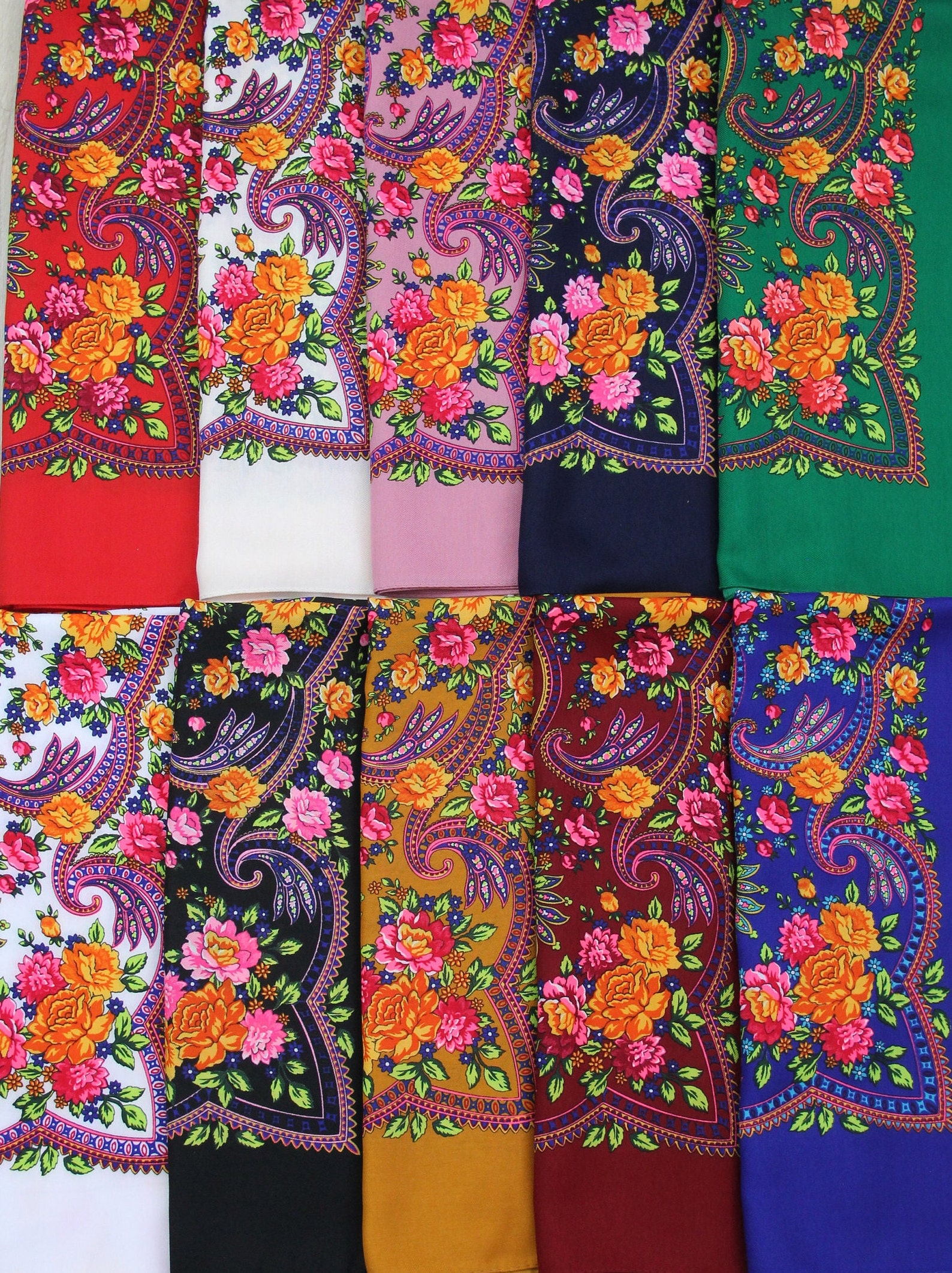 Ukrainian Shawl, Red Slavic Babushka Floral Scarf, Ethnic Folk Shawl ...