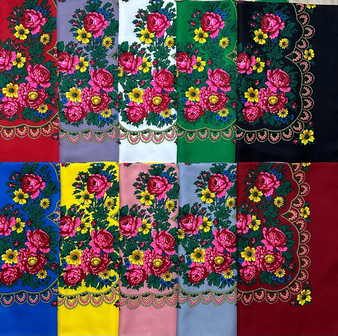 Ukrainian Shawl, Green Slavic Babushka Floral Scarf, Ethnic Folk Shawl ...